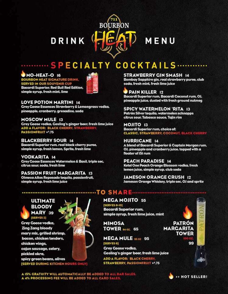 Specialty Cocktail Menu - Club Bourbon Heat